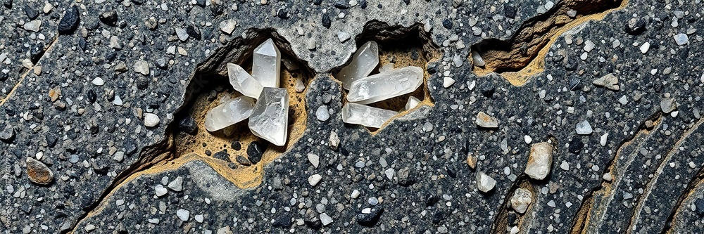 Photo & Art Print Close-up of pegmatite intrusion in raw granite rock ...