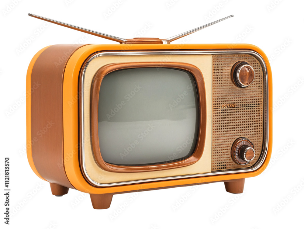 A vintage television set with a retro design featuring a curved screen ...