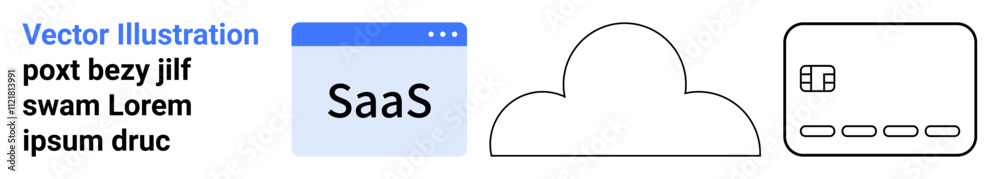 Browser window labeled SaaS, cloud icon, and dashboard representation ...