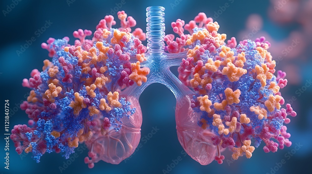 3D digital rendering of human respiratory system showing trachea ...