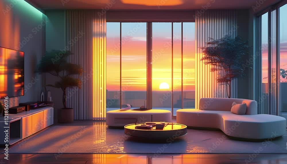 Animated virtual backgrounds, modern living room futuristic furniture ...