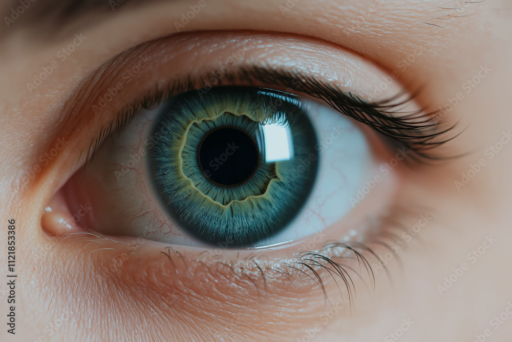 Glaucoma symptom concept. A close-up image of a human eye exhibiting ...