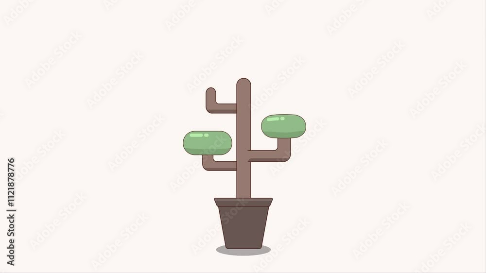2D animation of a pot with a small tree slowly growing out of it ...