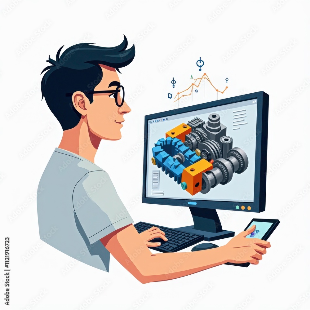 A Mechanical Engineer designing a 3D model of machinery using CAD ...