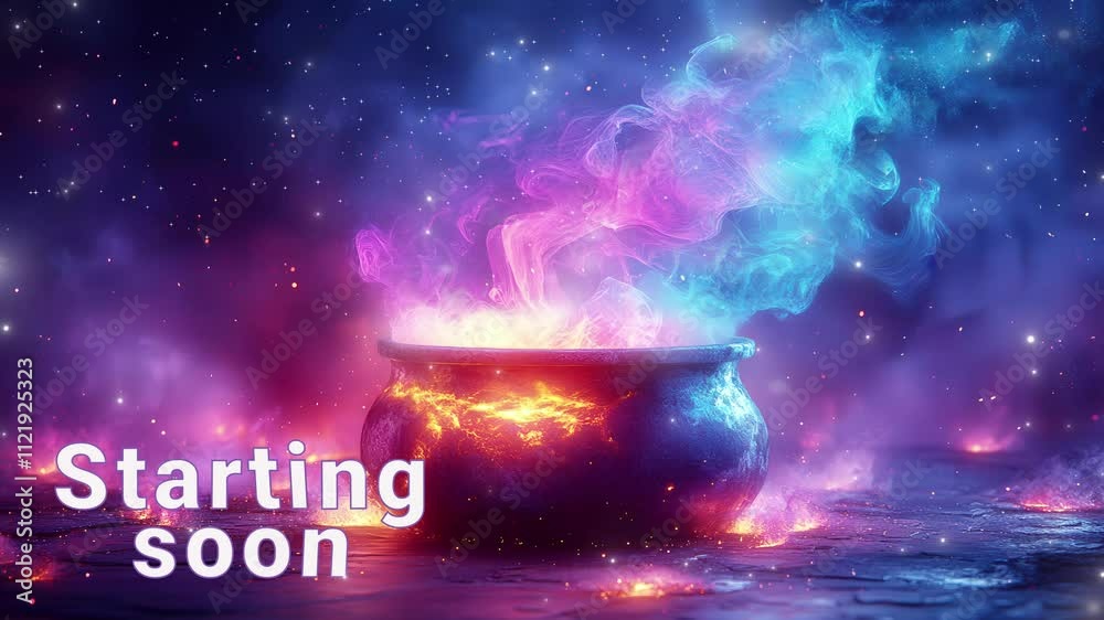 An extraordinary cauldron emits vibrant, swirling colors and steam ...