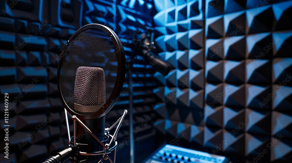 Voice actor captured in professional studio with ai transcription ...