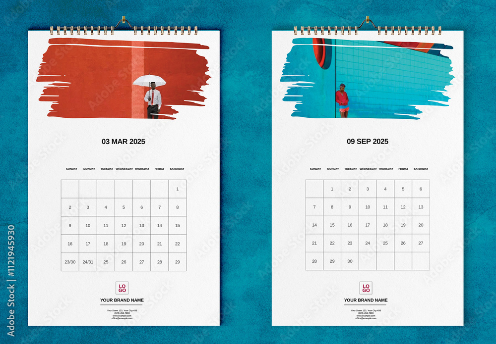 Colorful Wall Calendar 2025 Layout Stock Template | Adobe Stock