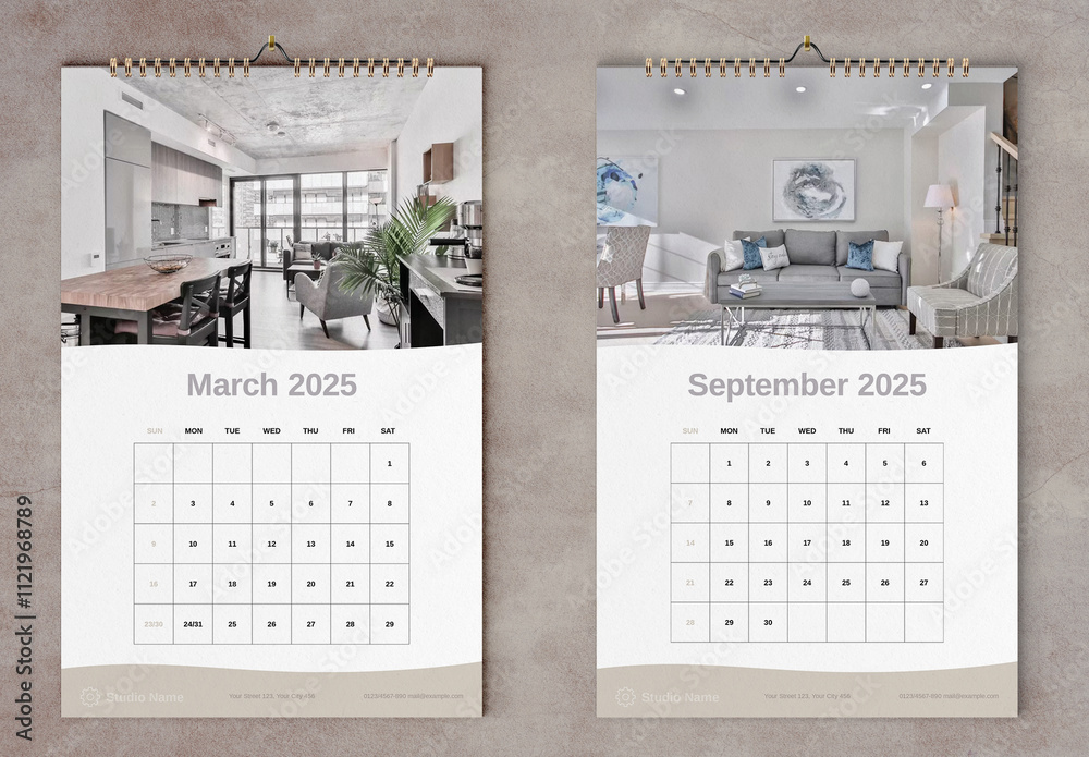 Taupe Brown Interior Design Wall Calendar 2025 Layout Stock Template ...