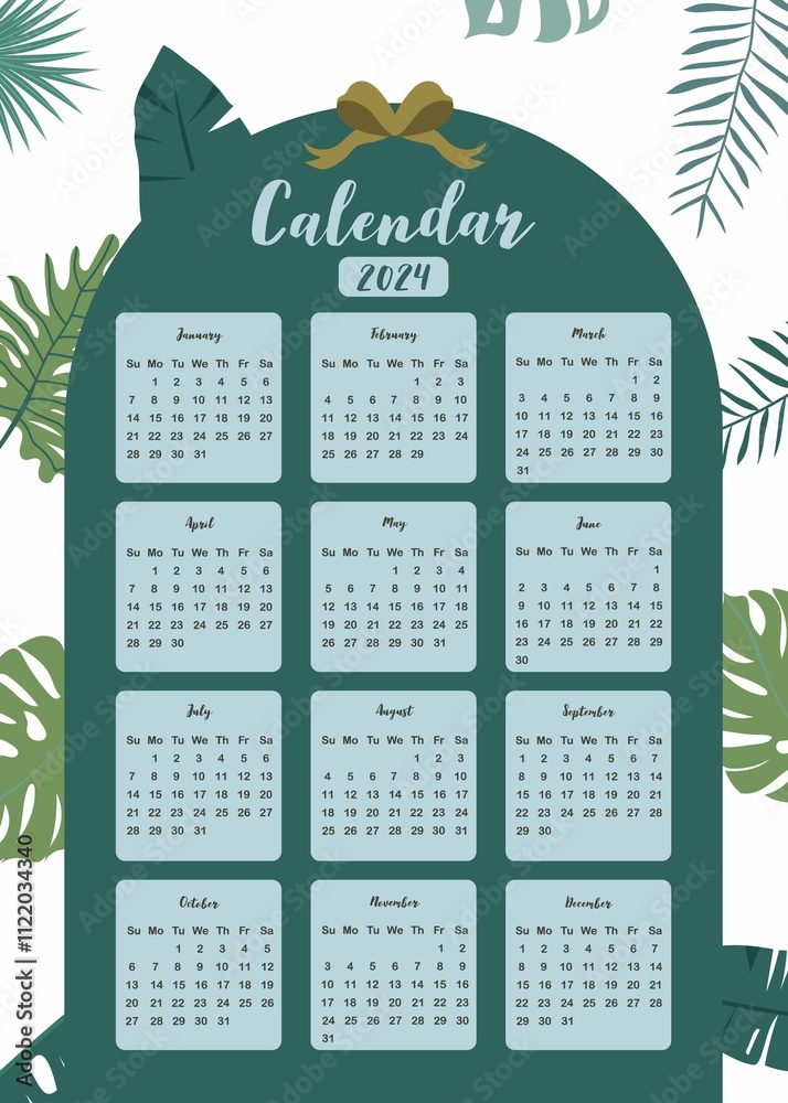 2024 table calendar year.week start on sunday with safari style that ...