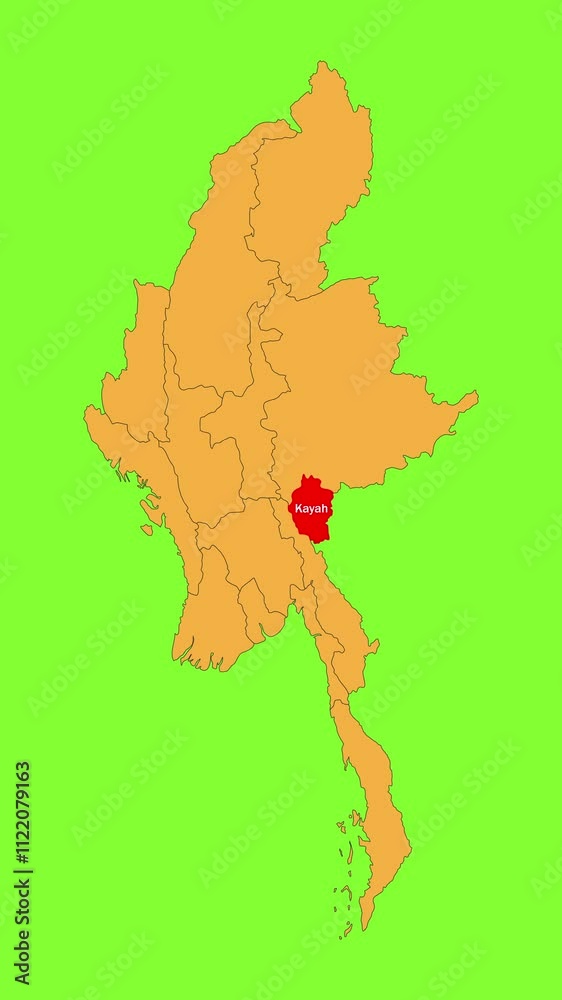 Kayah map animated video. The location is highlighted on the myanmar ...