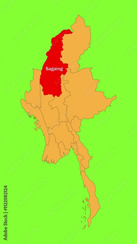 Sagaing map animated video. The location is highlighted on the myanmar ...