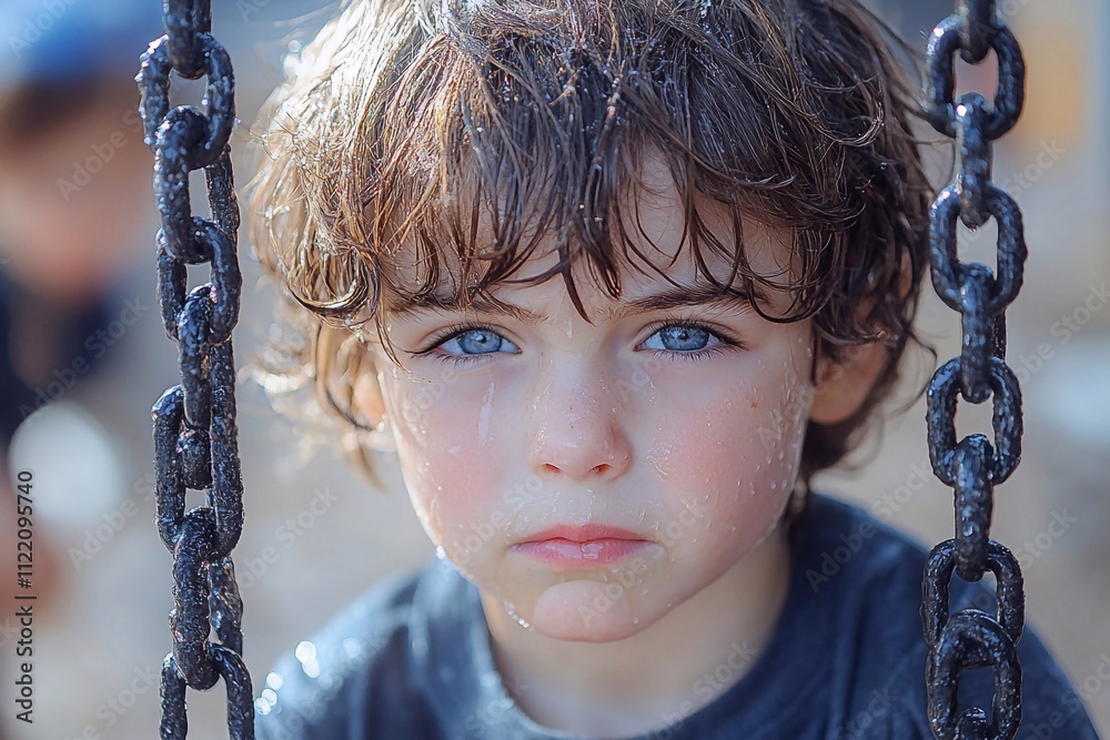 Child crying on the playground: Image of a small child sitting on a ...
