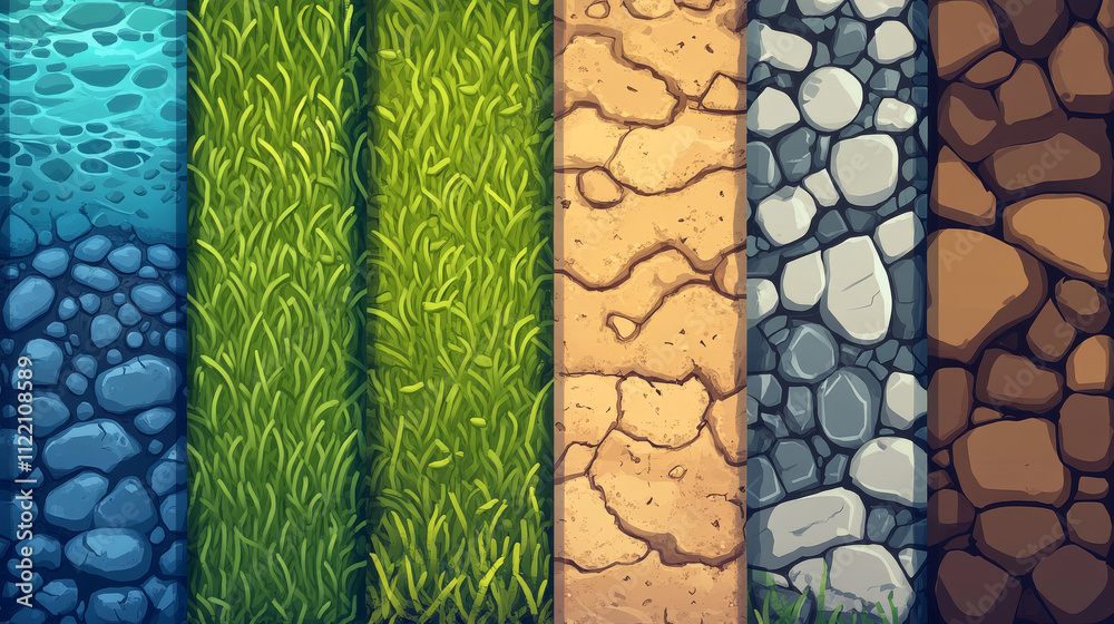 Seamless ground texture set for game ui design. Vector cartoon ...