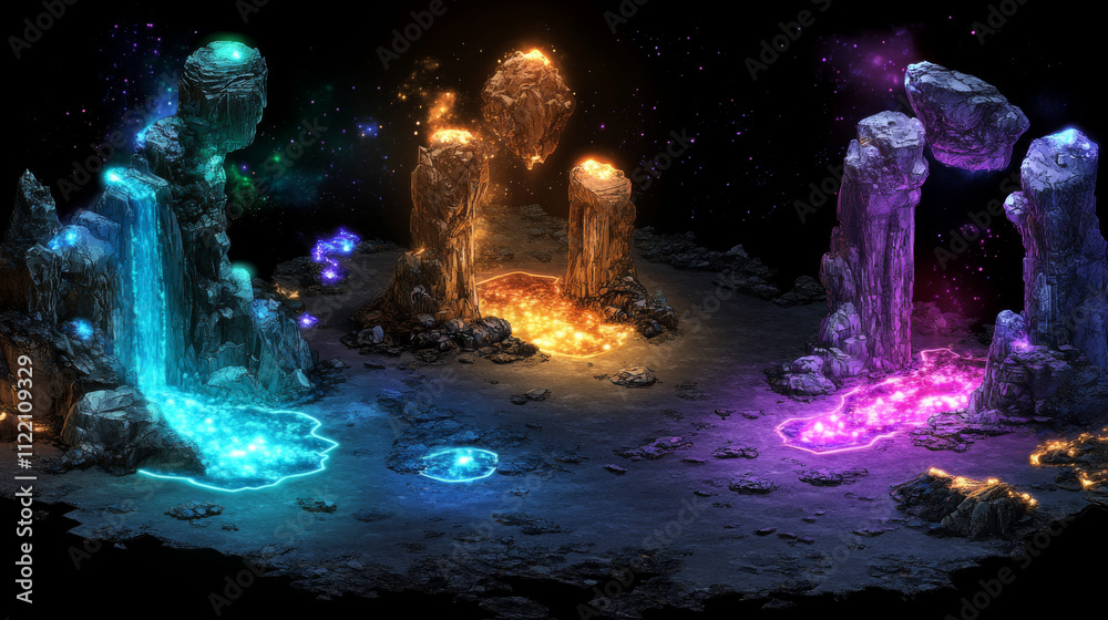 Magic portals, fantasy teleports on alien planet or fairy tale, 2d game ...