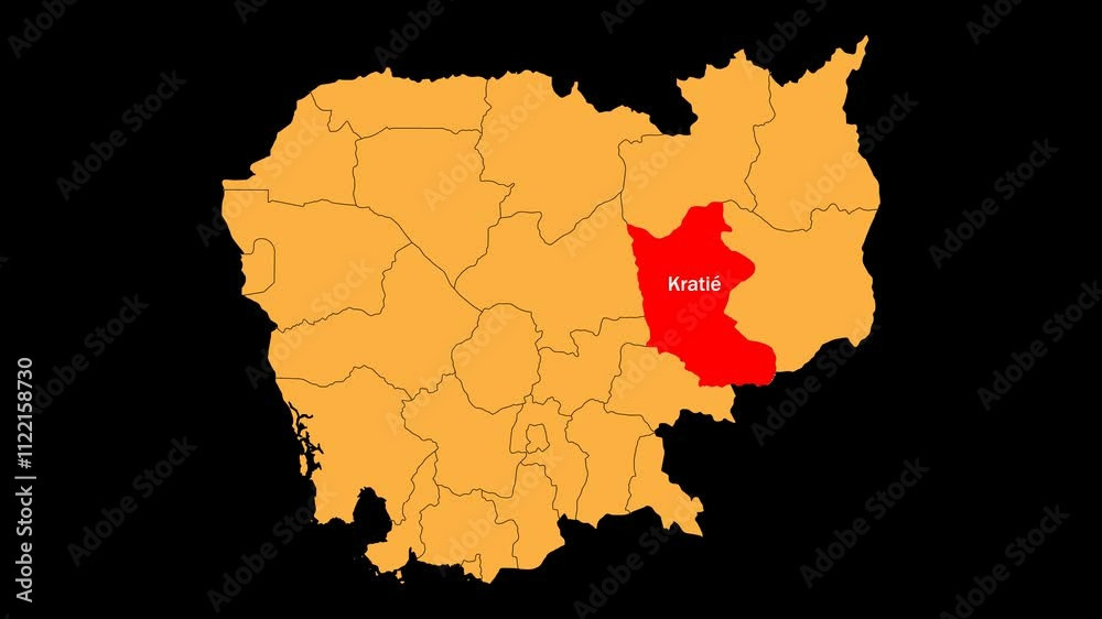 Kratie map animated video. The location is highlighted on the Cambodia ...