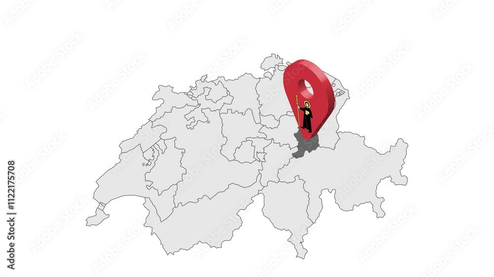 Location Canton of Glarus on map Switzerland. 3d Glarus Canton flag map ...