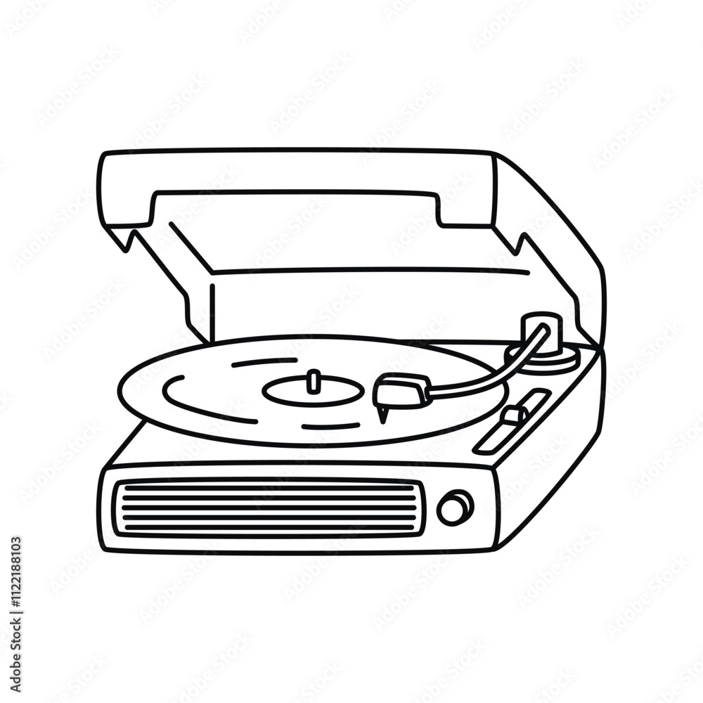 Vintage Vinyl Record Player Line Art.Old electronic device from the 80s ...