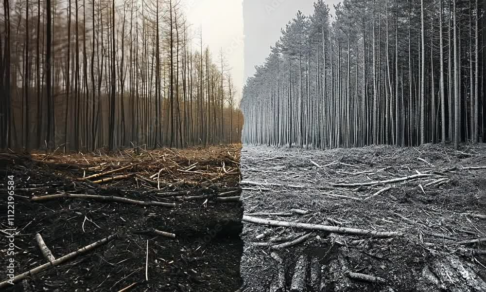 Deforestation: A stark comparison of a forest before and after logging ...