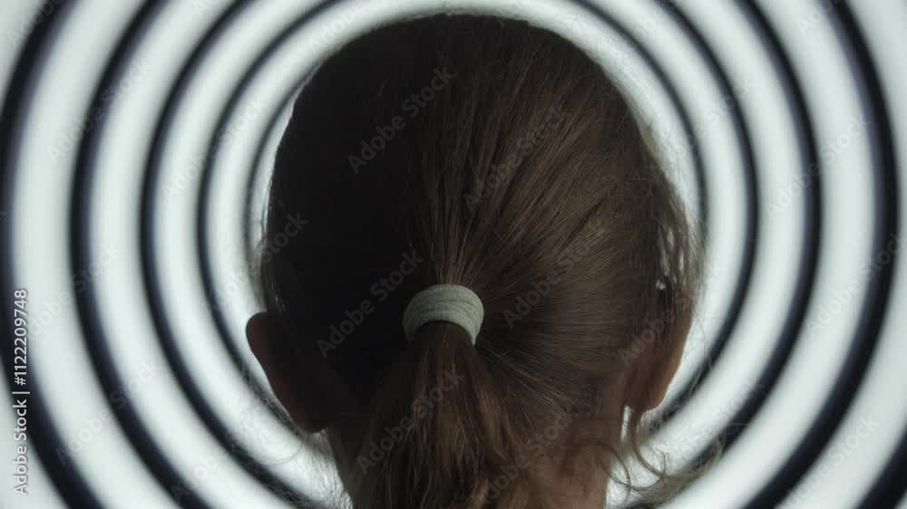 Girl Watching Hypnotic Spiral on TV Screen. Influence of Media on ...