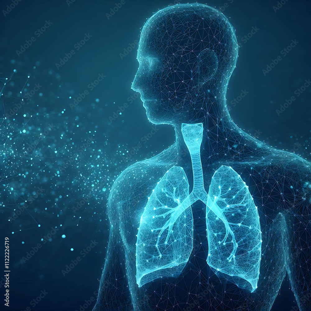 Abstract blue human lungs. Lungs anatomy, left and right lung, trachea ...