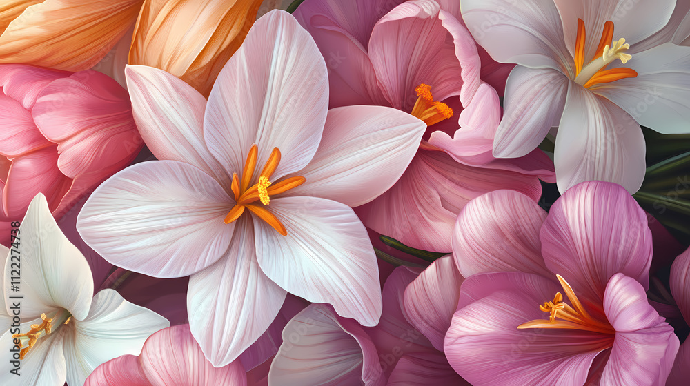 Extreme close-up of spring crocus, rosepink zephyr lily, zephyranthes ...