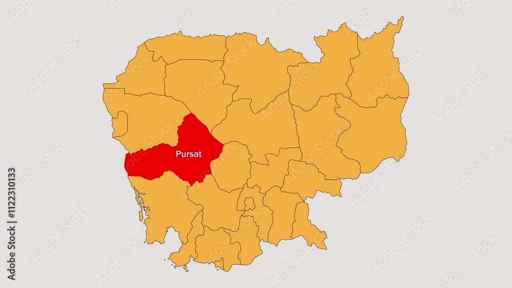 Pursat map animated video. The location is highlighted on the Cambodia ...