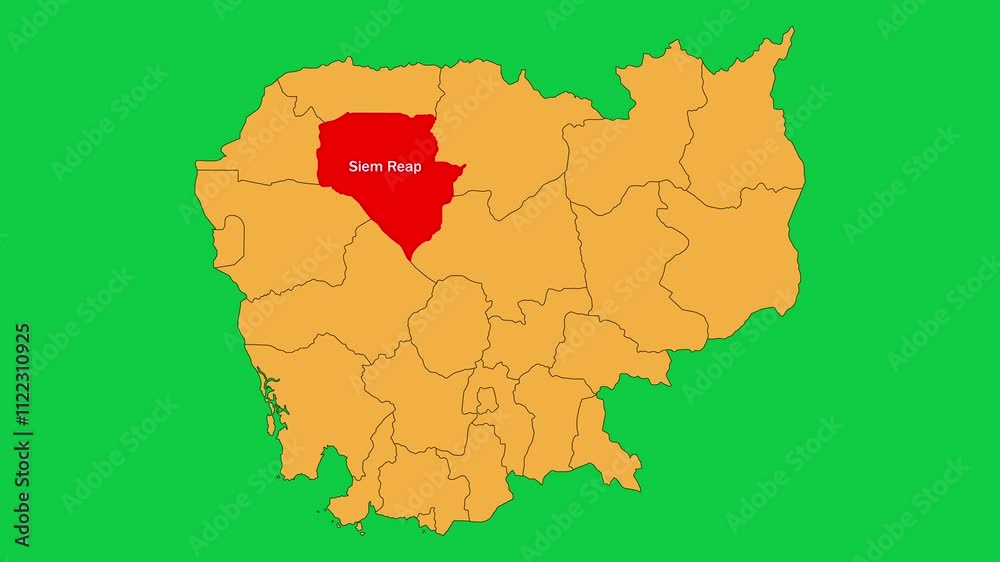 Siem Reap map animated video. The location is highlighted on the ...