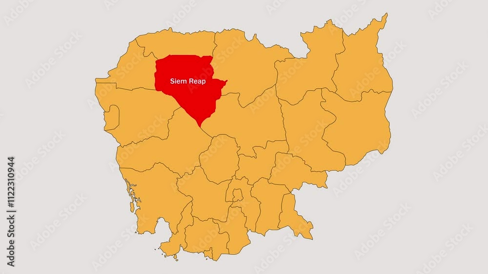 Siem Reap map animated video. The location is highlighted on the ...