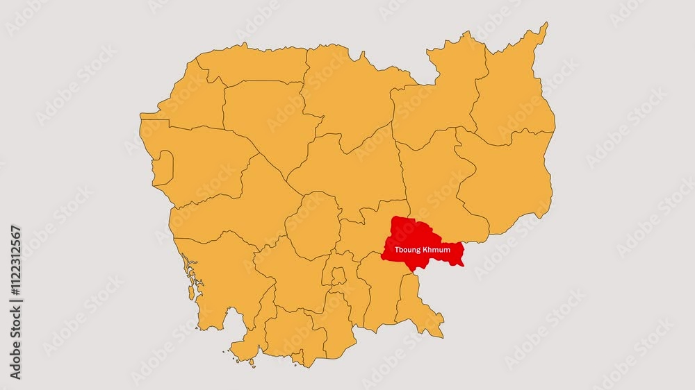 Tboung Khmum map animated video. The location is highlighted on the ...