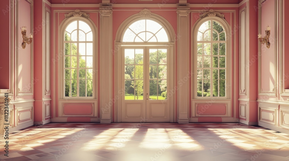 Beautiful hall in victorian style in Benrath castle pink walls and big ...