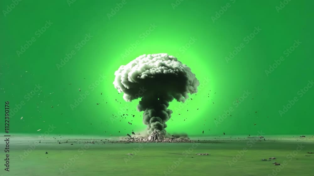 explosion of a nuclear bomb. nuclear explosion on green background. big ...