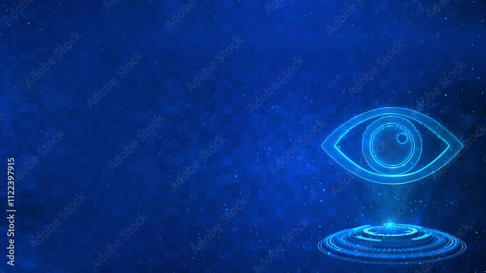 Eye icon motion animation, futuristic cyber technology look, neon laser ...
