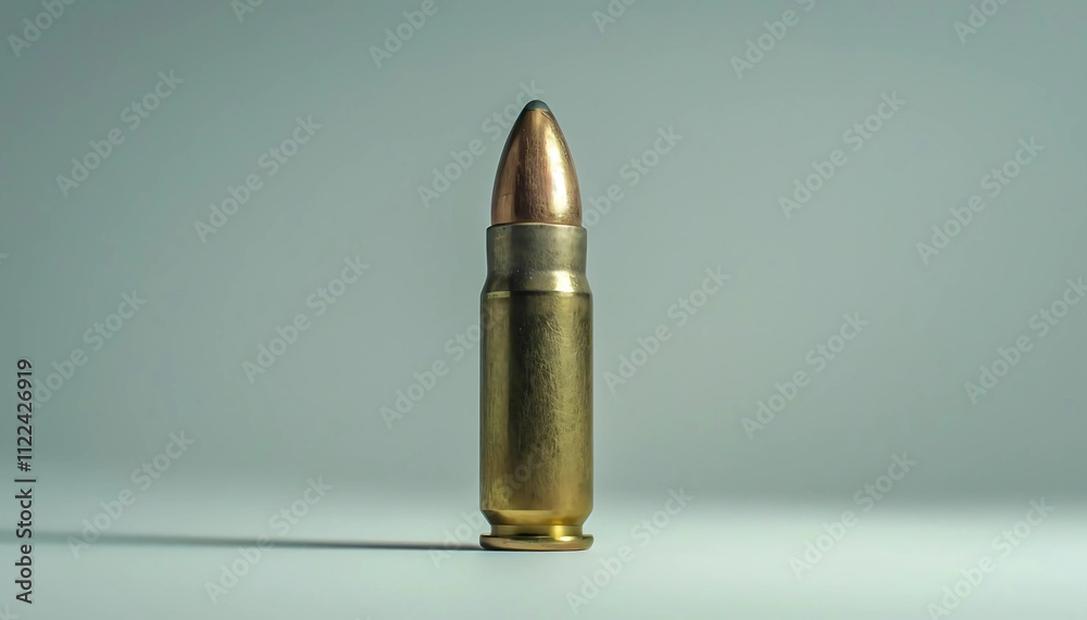 Bullet Cartridge: Close-up of a single rifle bullet cartridge against a ...