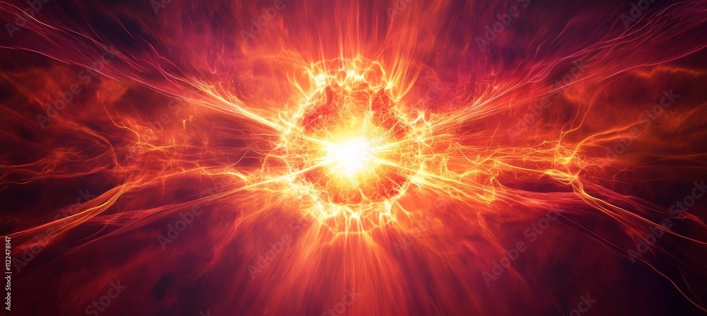 Atom particle ready to nuclear fusion explode. Physics science theory ...