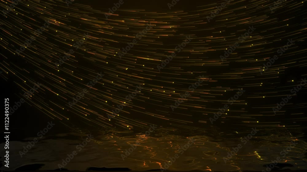 Tech luxury waves motion stars dust background golden lines sparkling ...