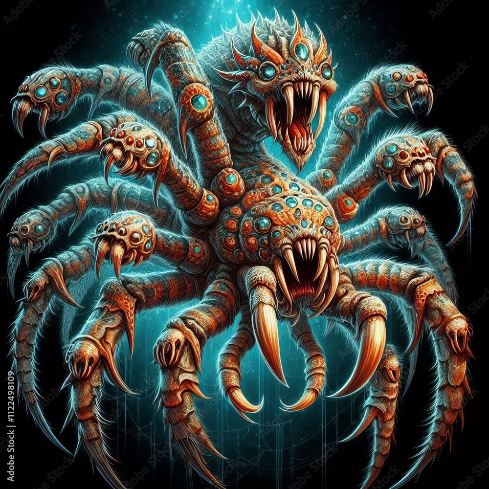 Hydra Spider A giant spider with multiple heads and venomous fan Stock ...