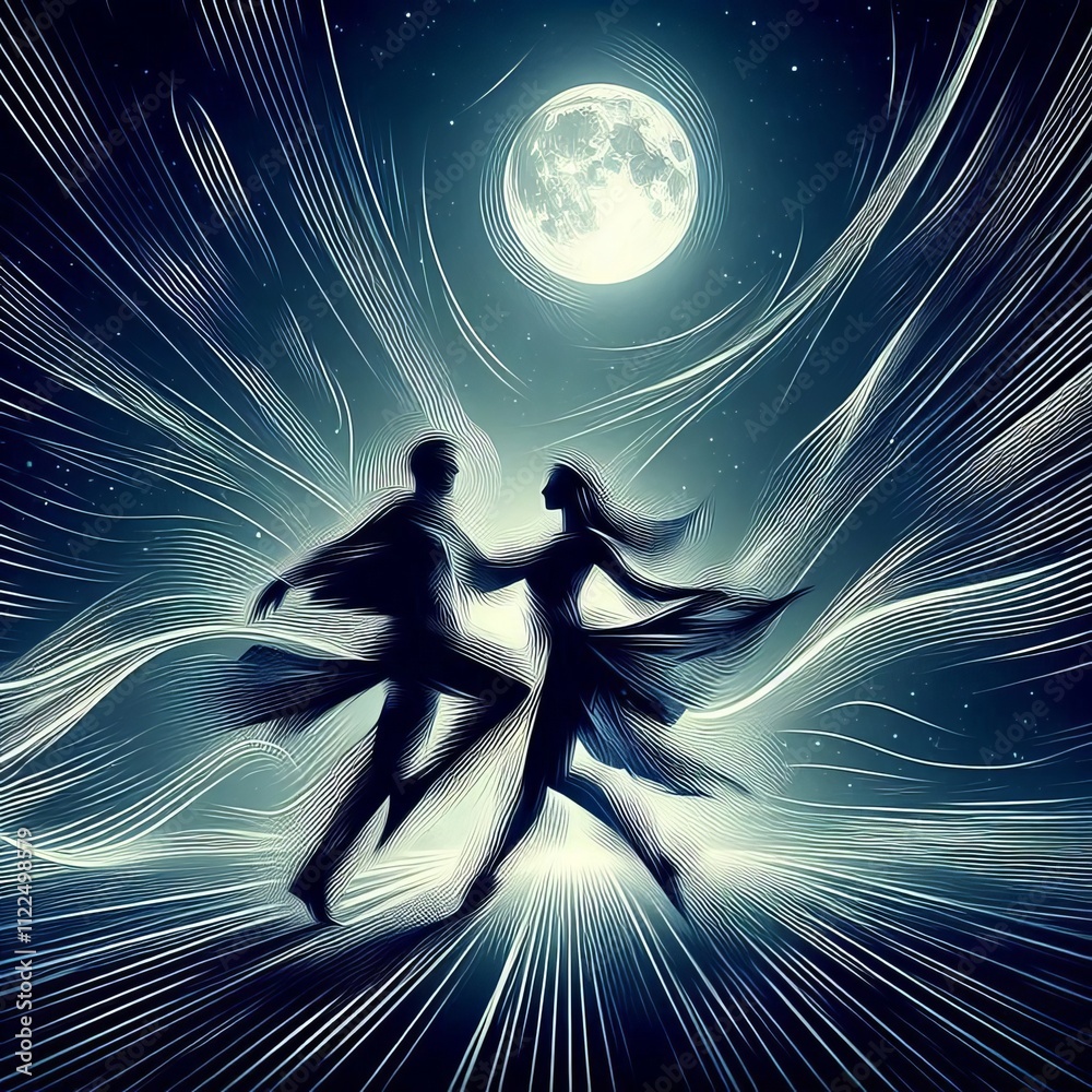 Illustrate dancers moving under the moonlight with dynamic lines Stock ...