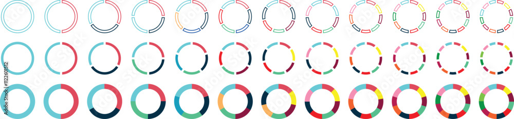 Pie chart set. Circle section graphs. Pie chart divided 1,2,3,4,5,6,7,8 ...