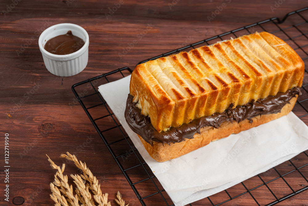 Roti Bakar Bandung, Roti Bakar Cokelat. Bread Toast with Chocolate Jam ...