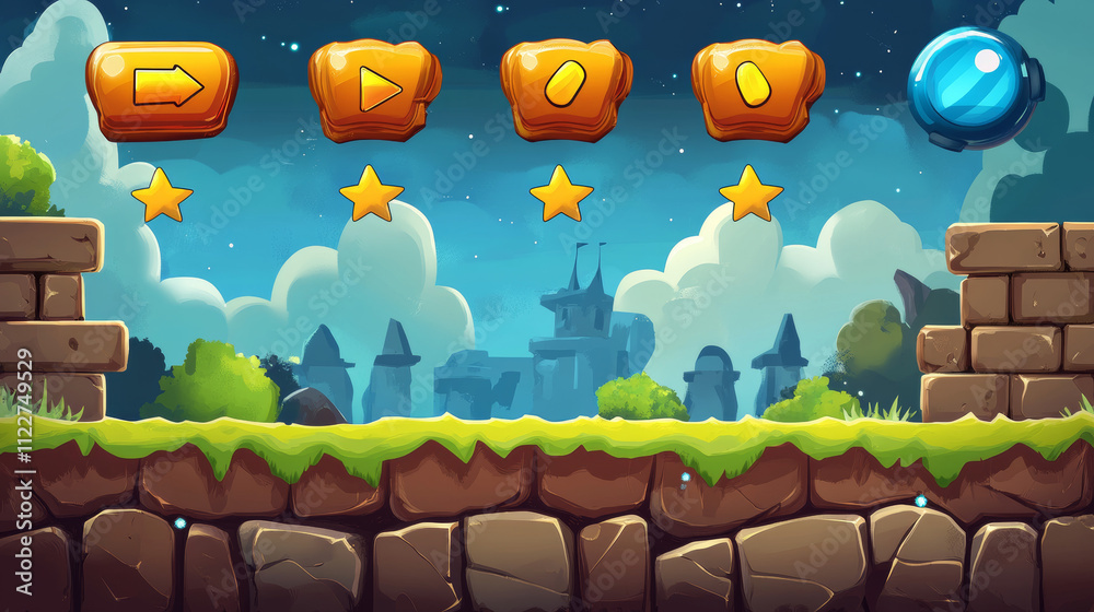 Cartoon stone game assets, simple kit for game ui development, vector ...