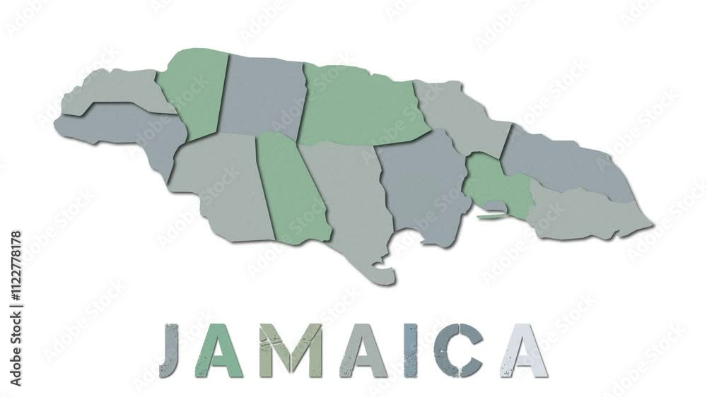 Jamaica map with paper regions. Animated country map growing from ...