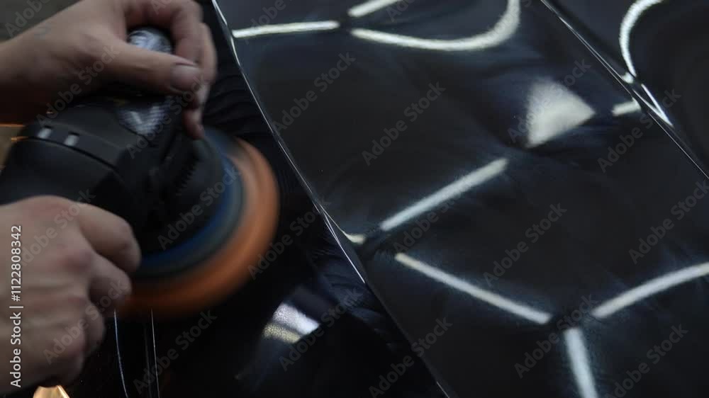 4k video of Hard wax car polishing with orbital polisher for remove ...