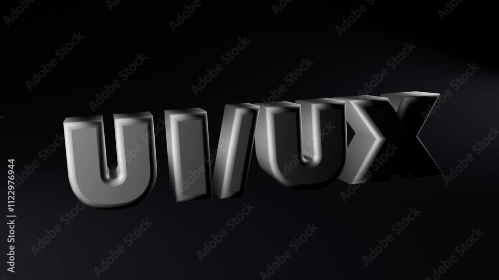 3D text UX UI design made of metal texture, offset to the center and in ...