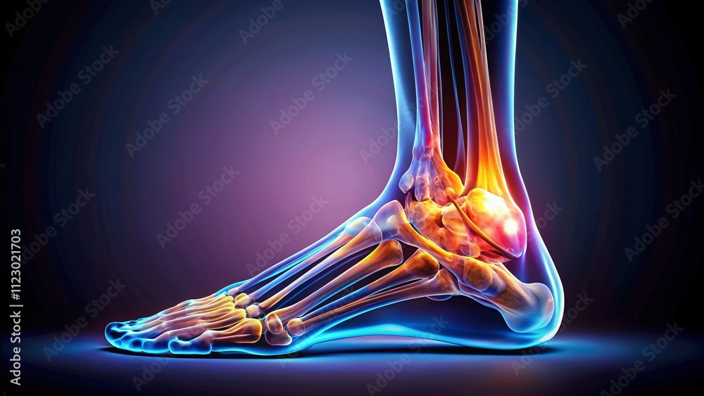 Night Photography of Human Foot and Ankle Bones Anatomy Illustration with Detailed Views of the ...