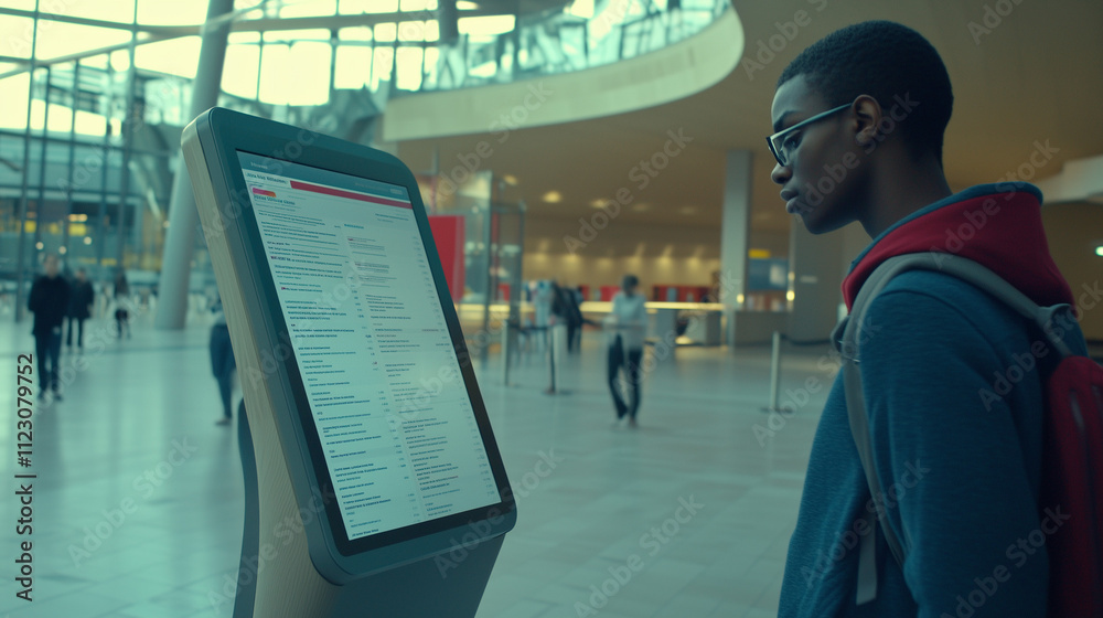 Person standing in front of a job listings board, scanning ...
