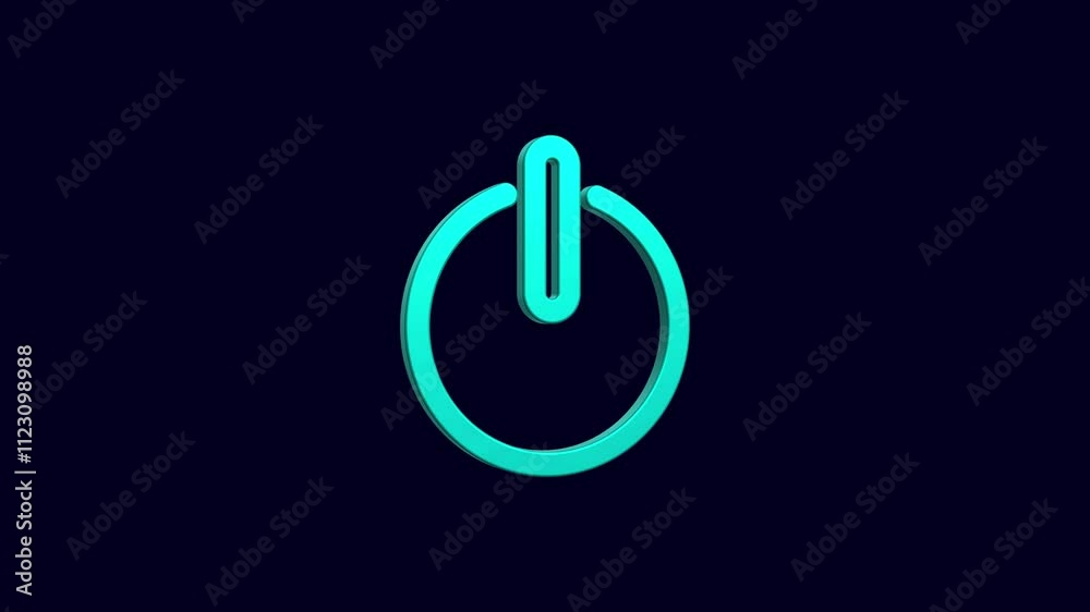A 3D power icon featuring a circular button with a sleek, metallic ...
