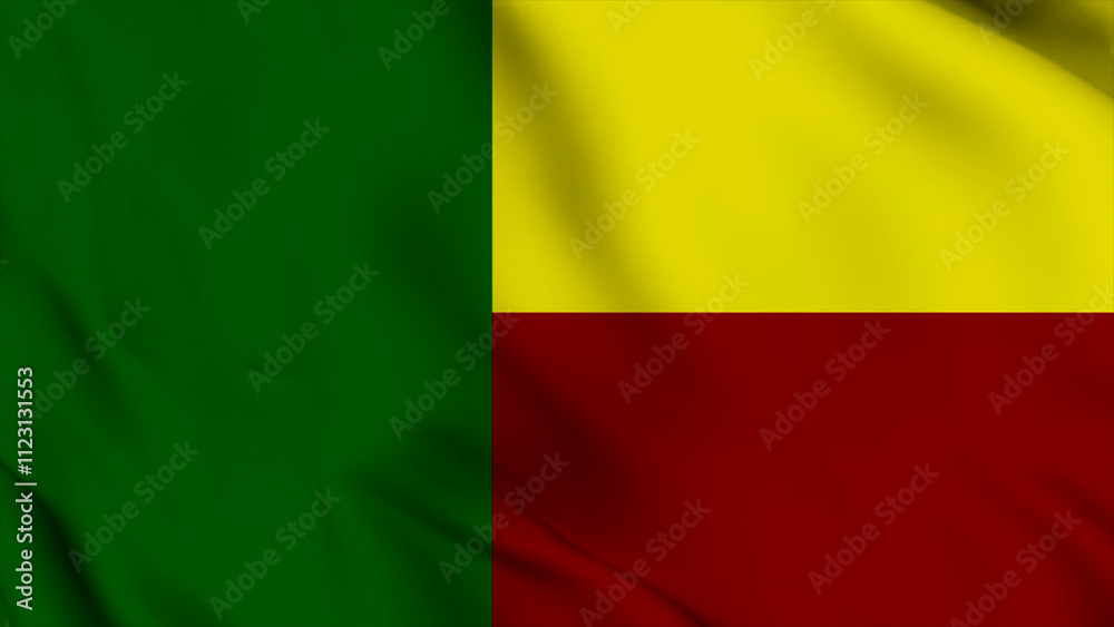 Benin Realistic waving flag background. Benin Independence Day flag icon. Seamless looping ...