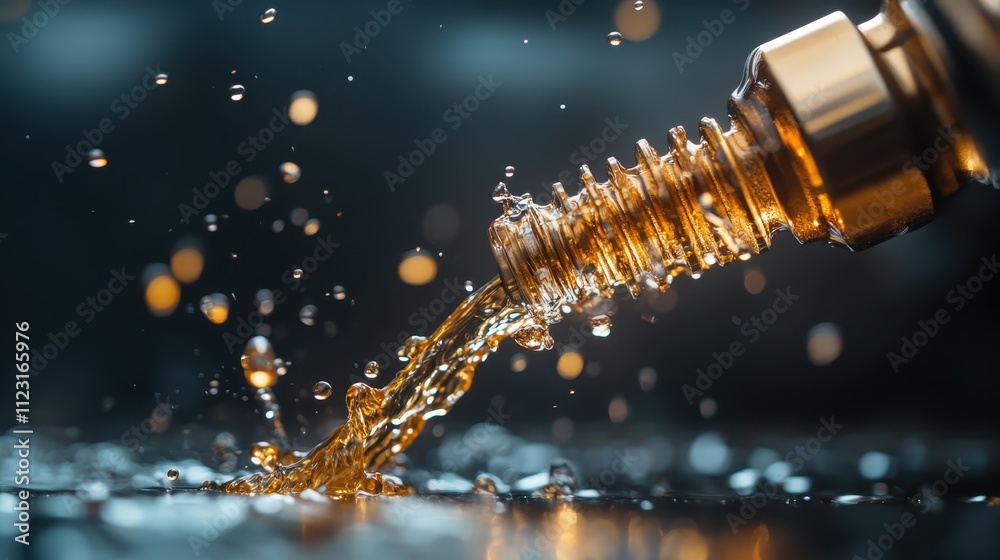 The image showcases a continuous flow of golden liquid elegantly ...