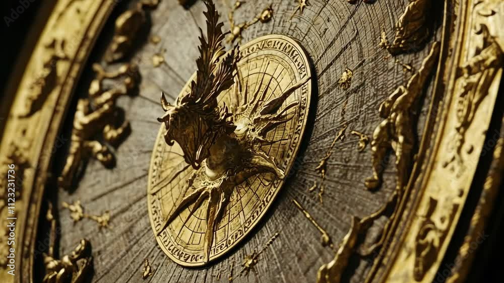 Intricate golden astrological clock display reveals celestial designs ...