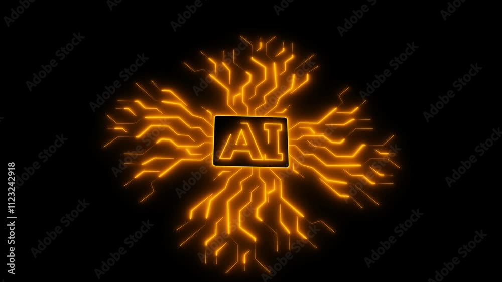 High tech neon circuit board. Glowing green AI circuit animation ...